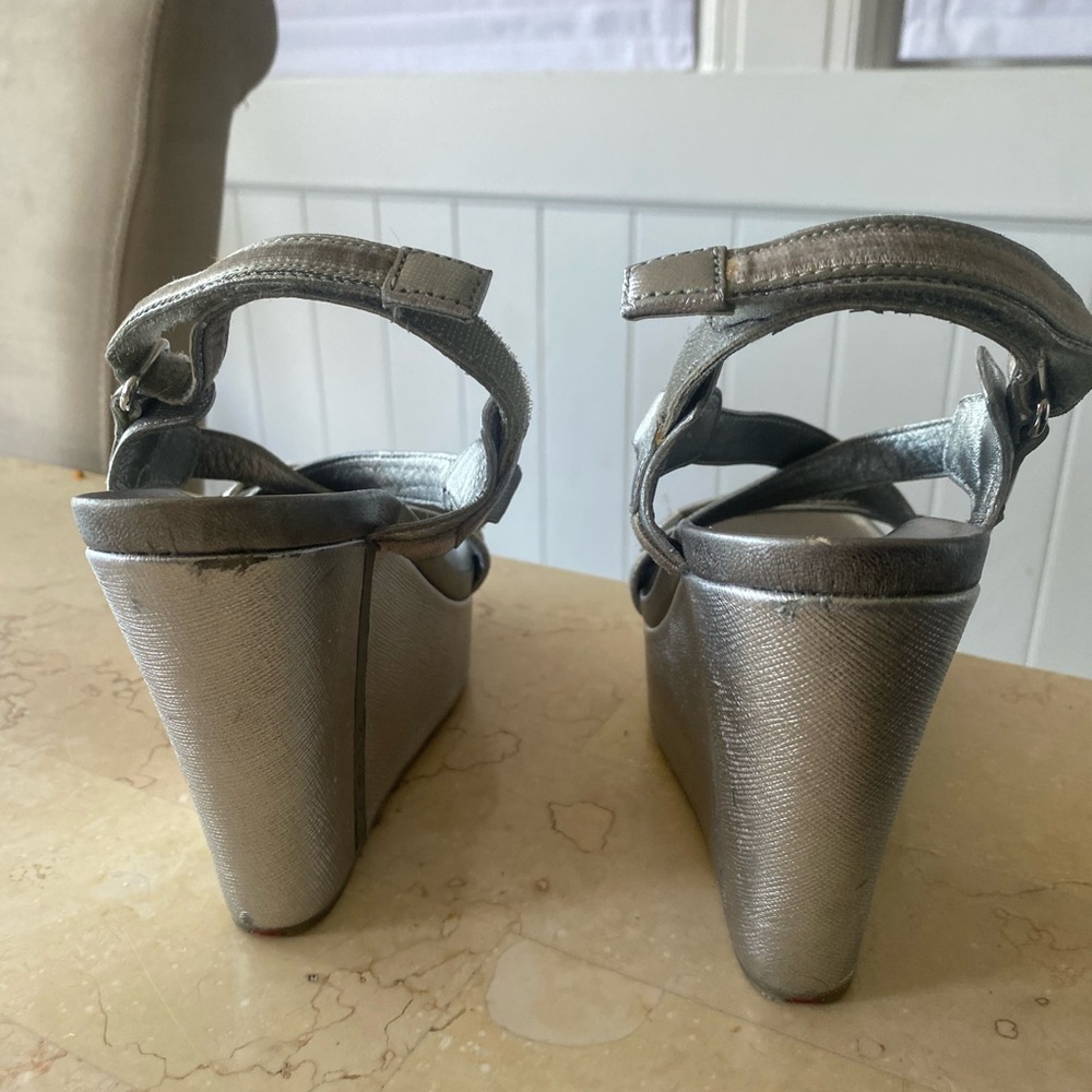 Metallic Silver Prada Wedges - Gem